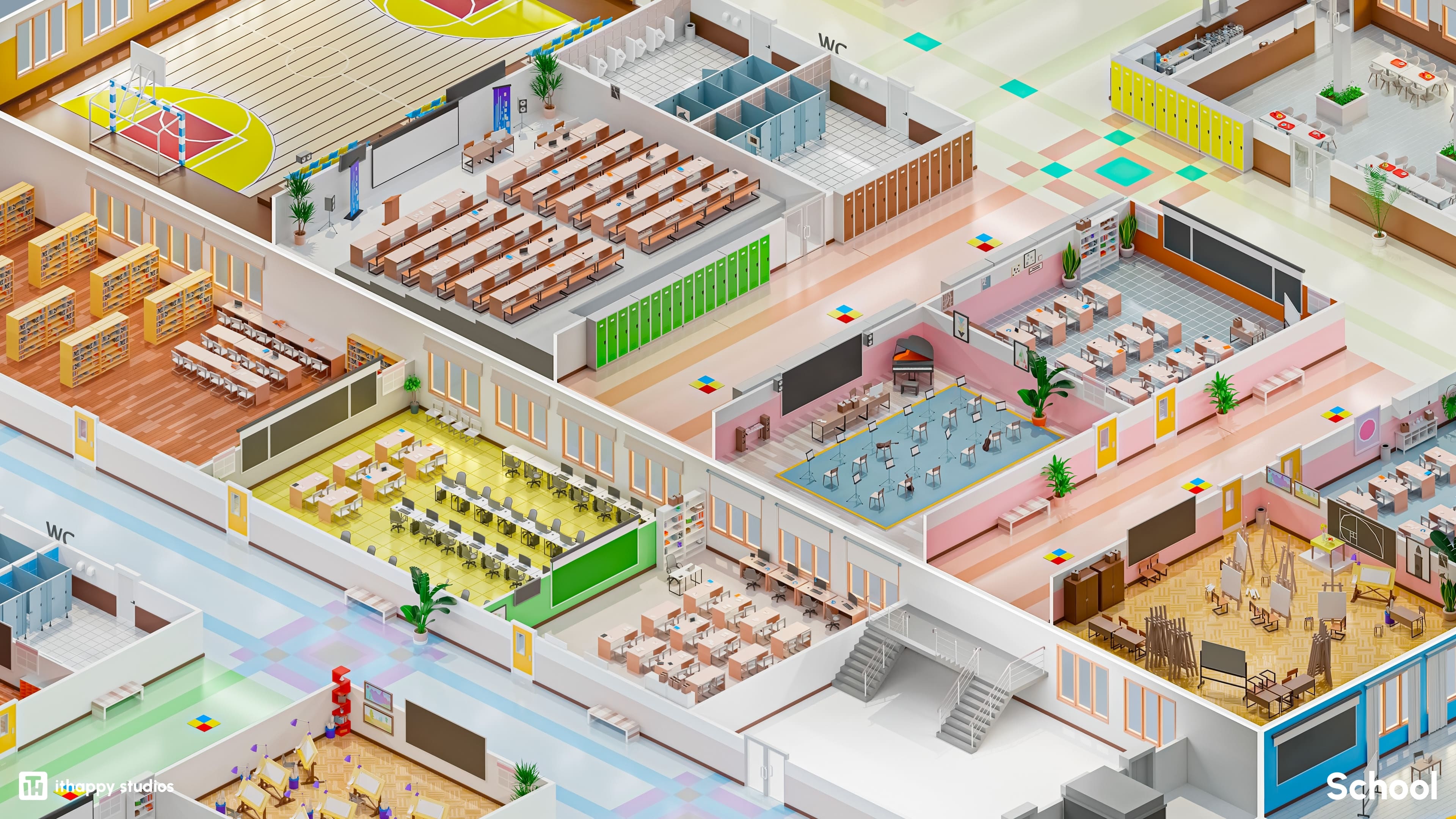 School Low-Poly 3D Models Pack - ITHappy Studios